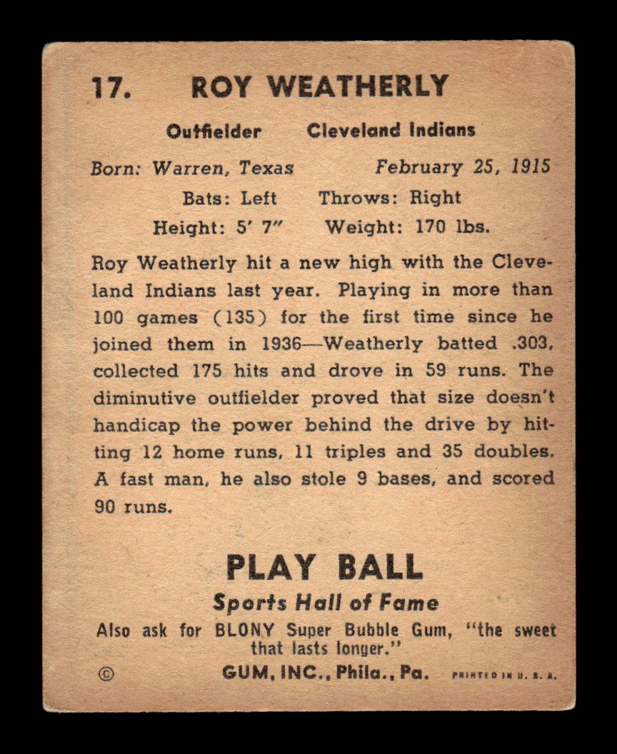 1941 Play Ball #17 Stormy Weatherly VG -1 – Hall of Fame Sports Cards